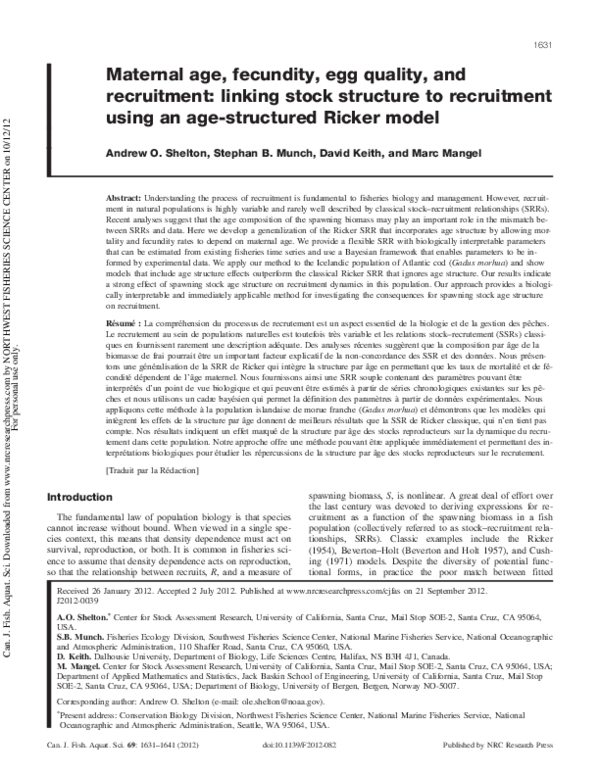 (PDF) Maternal age, fecundity, egg quality, and recruitment: linking ...