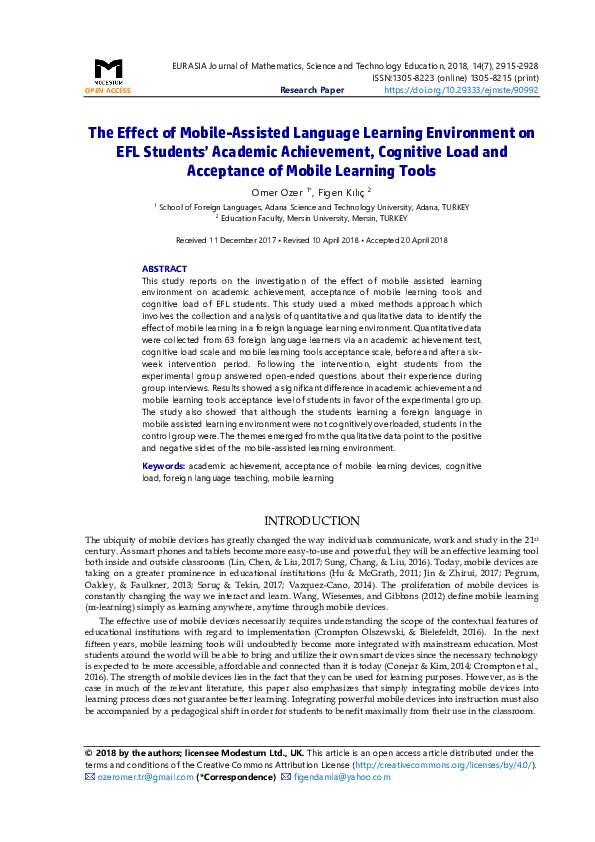 (PDF) The Effect of Mobile-Assisted Language Learning Environment on EFL Students’ Academic ...