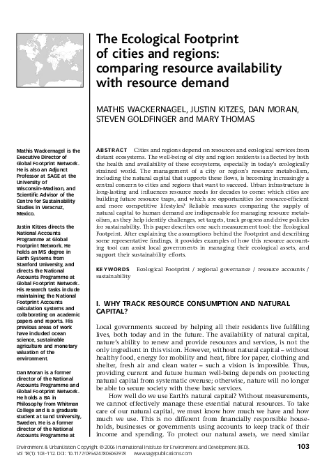 (PDF) The Ecological Footprint of cities and regions: comparing ...