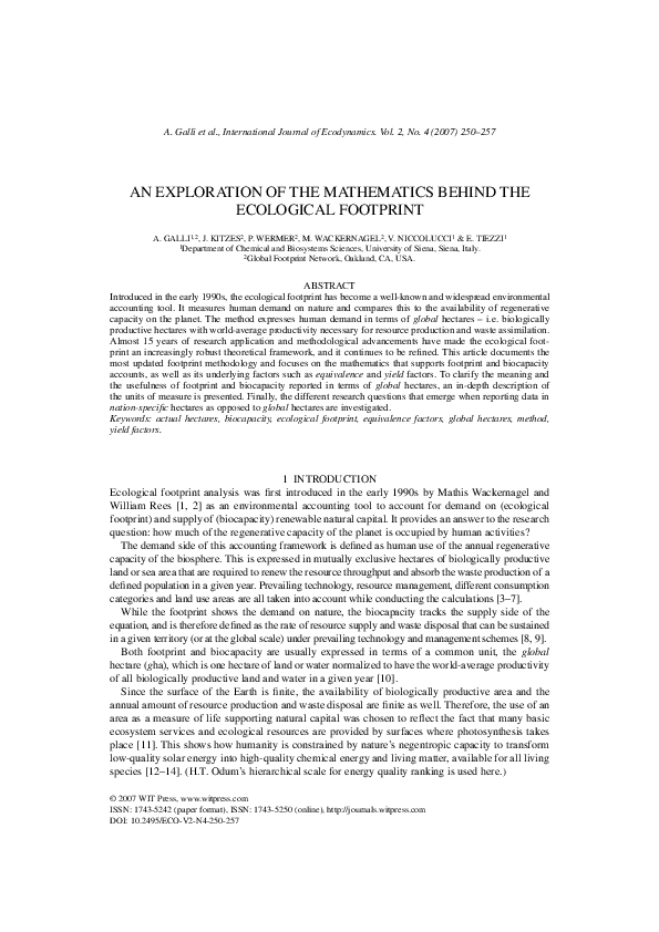 (PDF) An exploration of the mathematics behind the ecological footprint ...