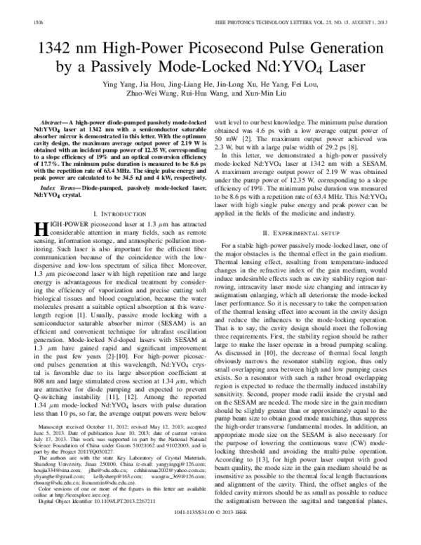 Pdf 1342 Nm High Power Picosecond Pulse Generation By A Passively