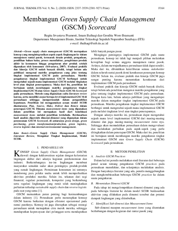 (PDF) Membangun Green Supply Chain Management (GSCM) Scorecard