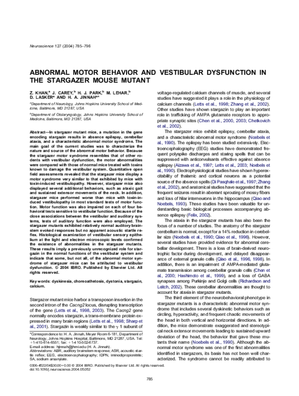 (PDF) Abnormal motor behavior and vestibular dysfunction in the ...
