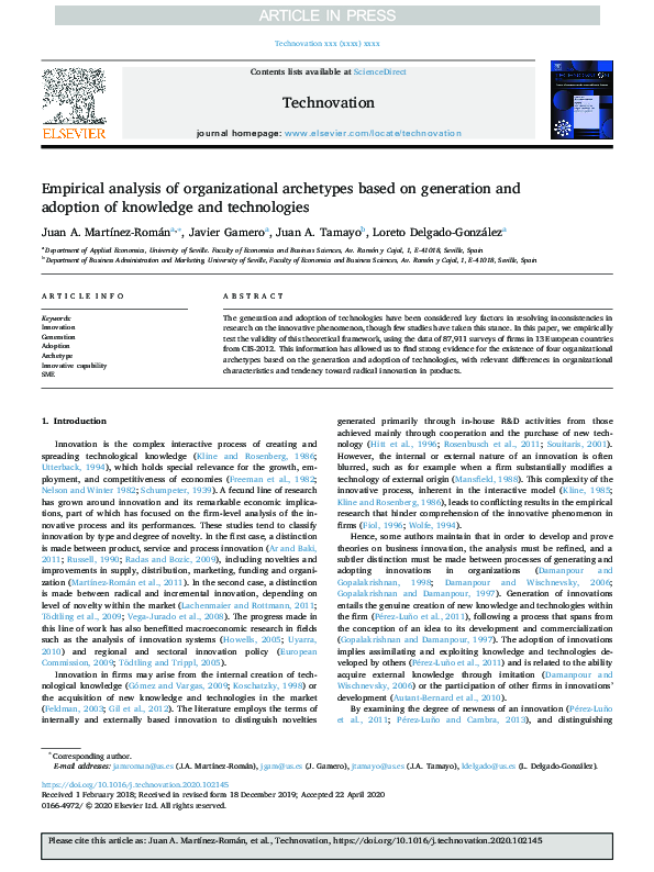 (PDF) Empirical analysis of organizational archetypes based on generation and adoption of ...