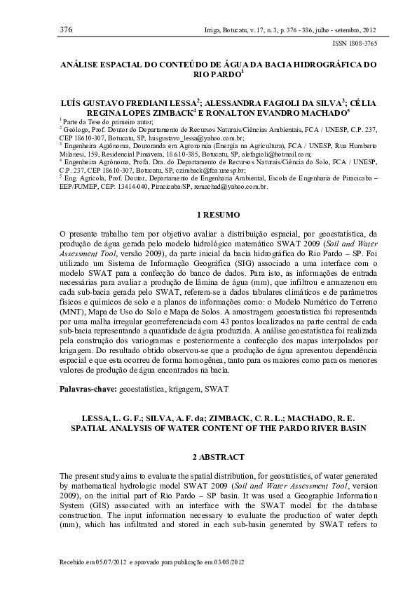 (PDF) Spatial analysis of water content of the Pardo River basin