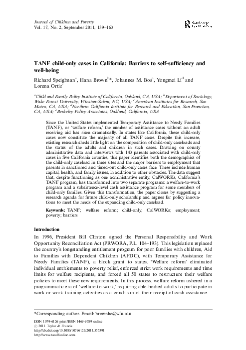(PDF) TANF child-only cases in California: Barriers to self-sufficiency ...