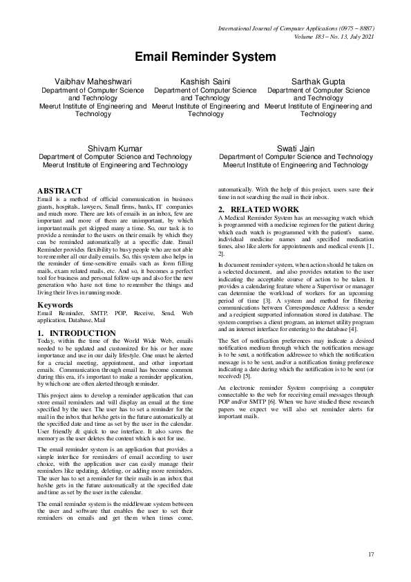 (PDF) Email Reminder System