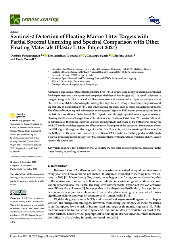 Pdf Sentinel 2 Detection Of Floating Marine Litter Targets With