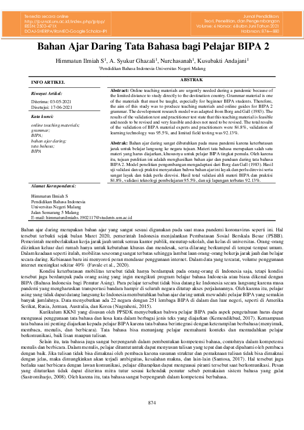 (PDF) Bahan Ajar Daring Tata Bahasa bagi Pelajar BIPA 2