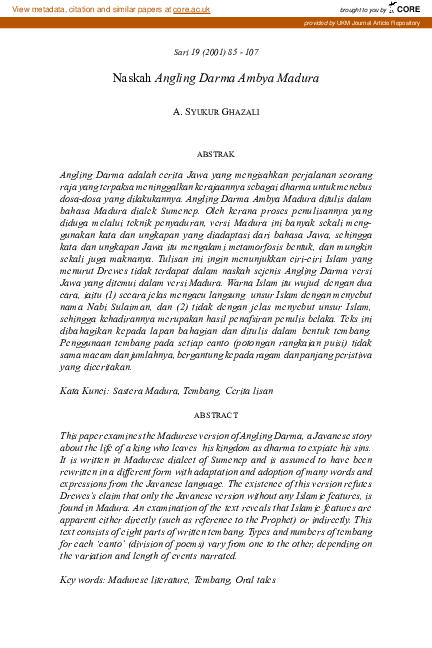 (PDF) Naskah Angling Darma Ambya Madura