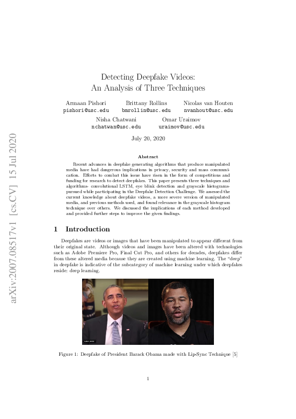 (PDF) Detecting Deepfake Videos: An Analysis of Three Techniques