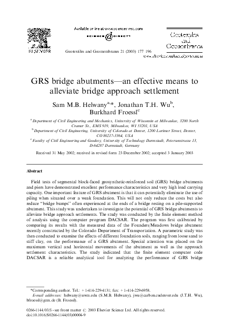 (PDF) GRS bridge abutments—an effective means to alleviate bridge ...