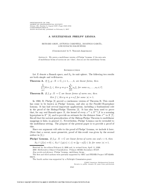 (PDF) A multilinear Phelps' Lemma