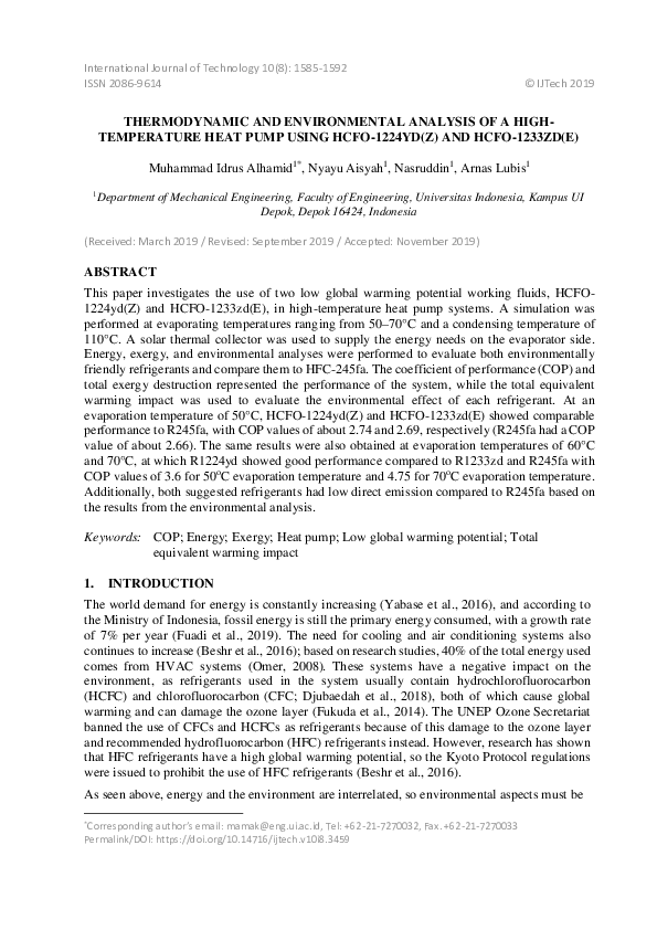 (PDF) Thermodynamic and Environmental Analysis of a High-temperature ... (PDF) Thermodynamic and Environmental Analysis of a High-temperature ...