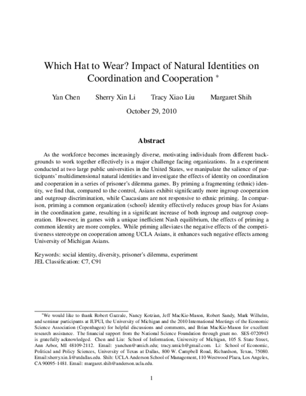 (PDF) Impact of Identity on Cooperation in Diverse Workgroups