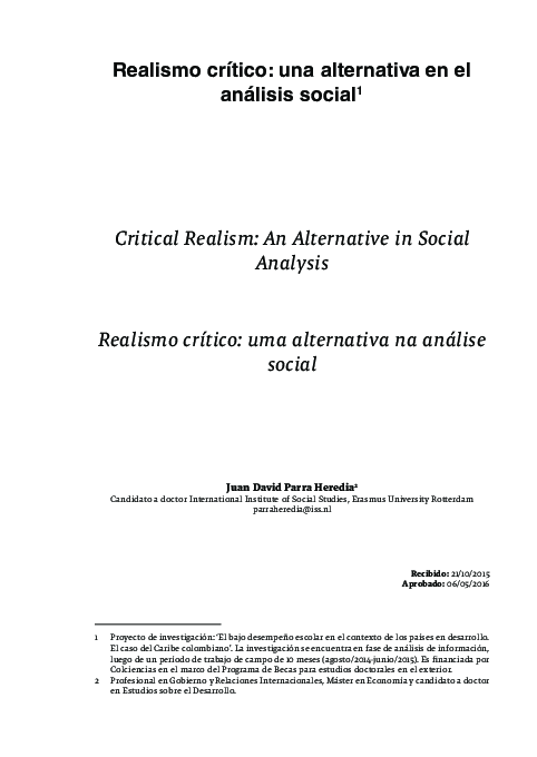 (PDF) Realismo crítico: una alternativa en el análisis social