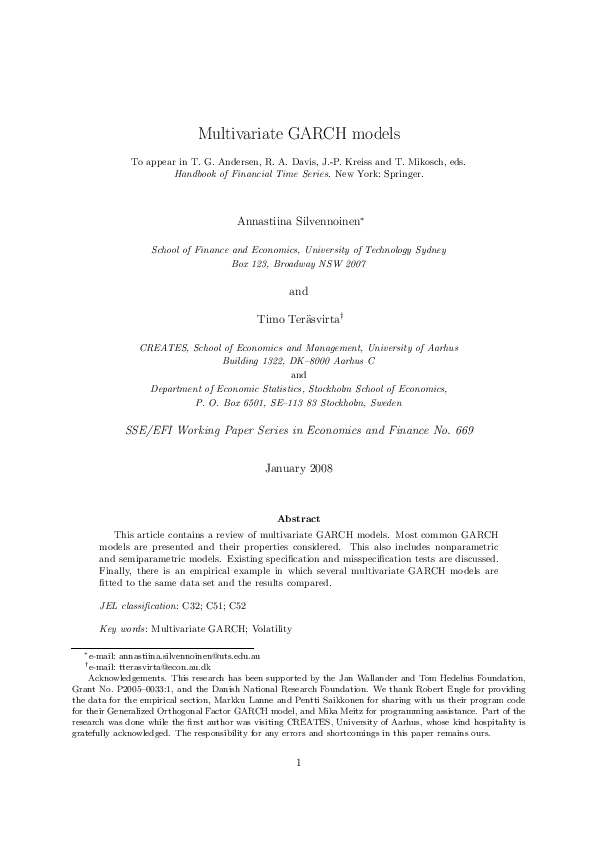 (PDF) Multivariate GARCH Models