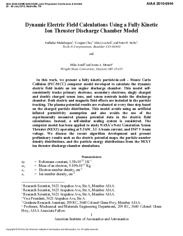 (PDF) Dynamic Electric Field Calculations Using a Fully Kinetic Ion ...