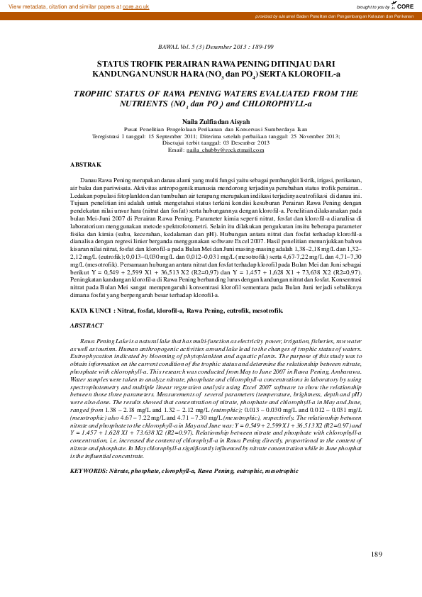 (PDF) STATUS TROFIK PERAIRAN RAWA PENING DITINJAU DARI KANDUNGAN UNSUR ...