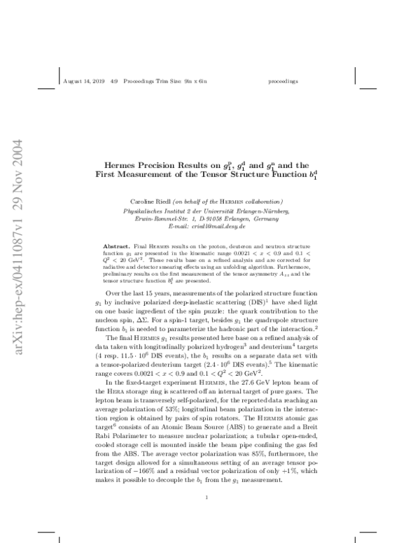 (PDF) A first measurement of the tensor structure function b1d | norayr akopov - Academia.edu