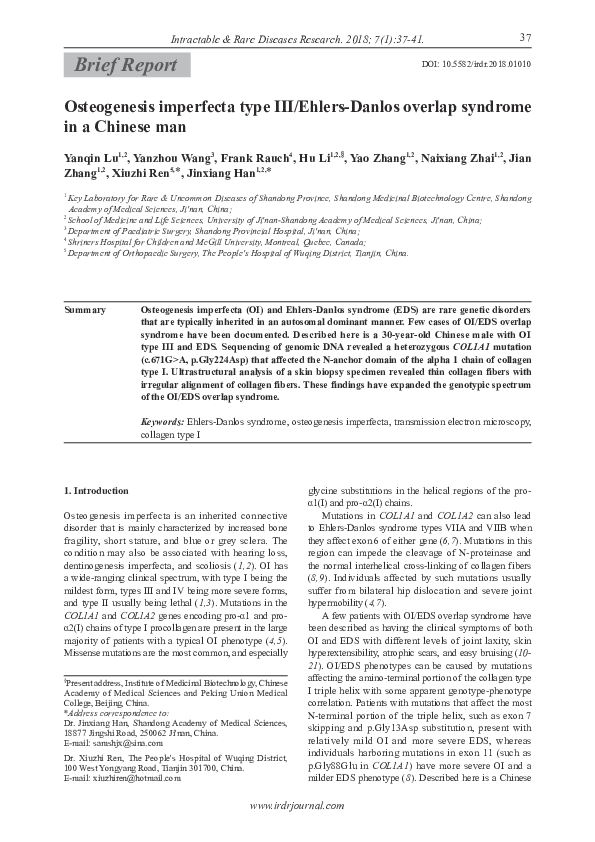 (PDF) Osteogenesis imperfecta type III/Ehlers-Danlos overlap syndrome ...