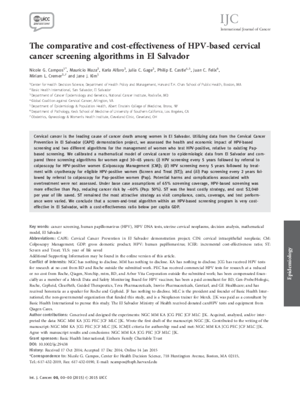 (PDF) The comparative and cost-effectiveness of HPV-based cervical ...