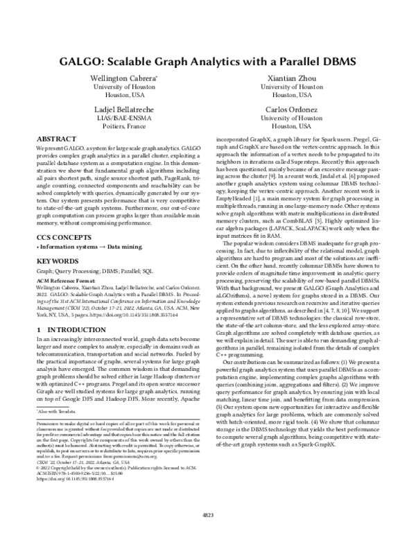 (PDF) GALGO: Scalable Graph Analytics with a Parallel DBMS