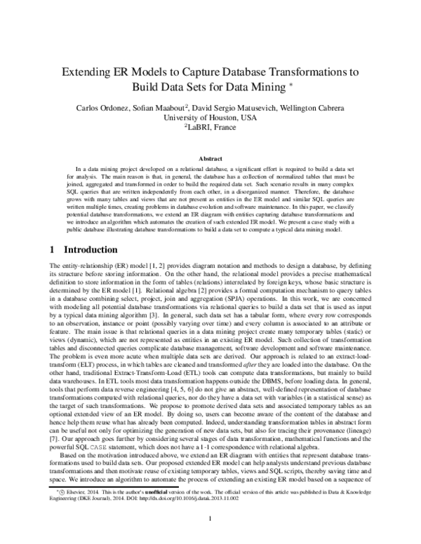 (PDF) Extending ER models to capture database transformations to build ... (PDF) Extending ER models to capture database transformations to build ...