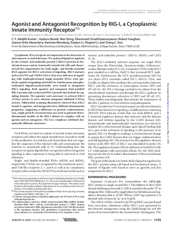 (PDF) Agonist and Antagonist Recognition by RIG-I, a Cytoplasmic Innate Immunity Receptor