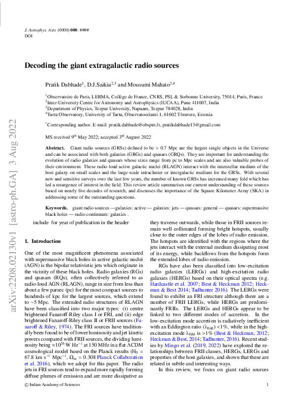(PDF) Decoding the giant extragalactic radio sources