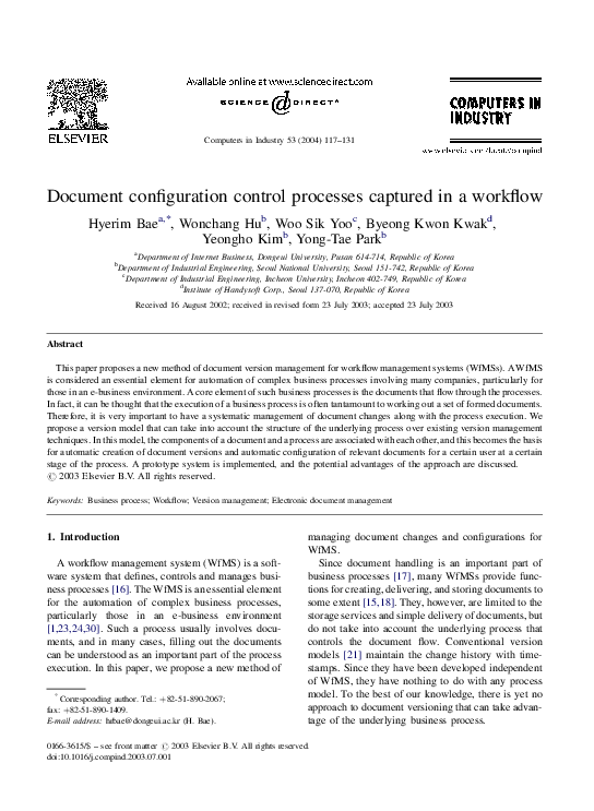 (PDF) Document configuration control processes captured in a workflow