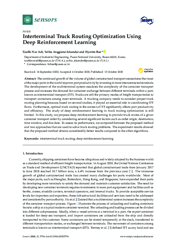 (PDF) Interterminal Truck Routing Optimization Using Deep Reinforcement Learning