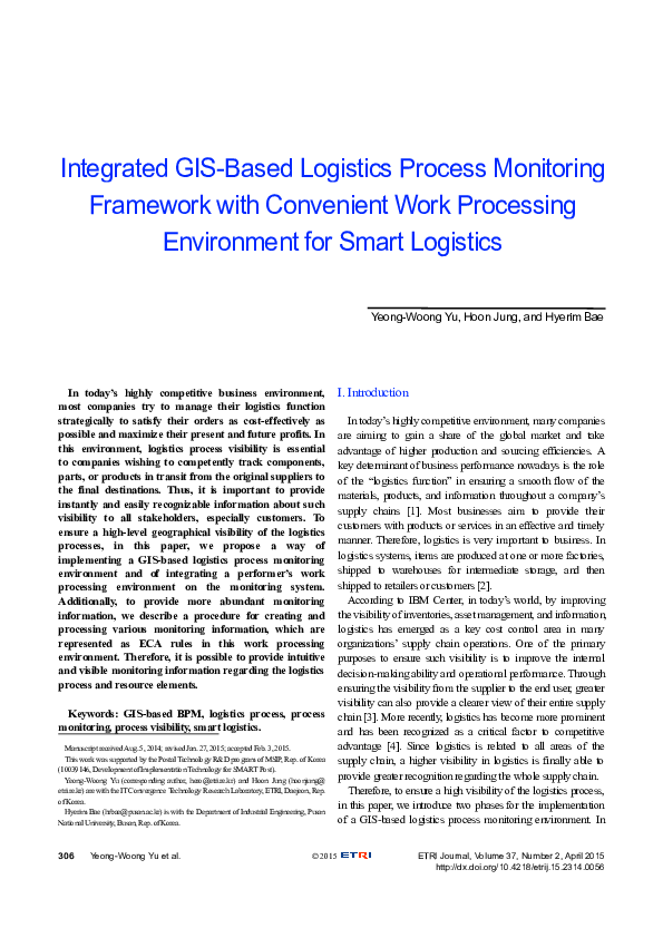 (PDF) Integrated GIS-based Logistics Process Monitoring Framework with Convenient Work ...
