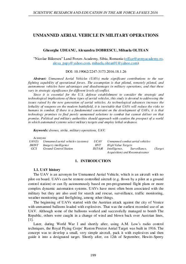 (PDF) Unmanned Aerial Vehicle in Military Operations
