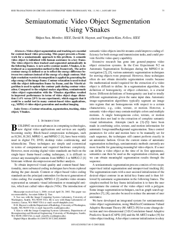 (PDF) Semiautomatic video object segmentation using vsnakes | noel murphy - Academia.edu