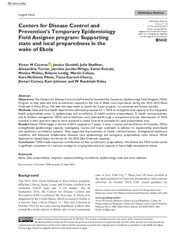 (PDF) Centers for Disease Control and Prevention’s Temporary Epidemiology Field Assignee program ...