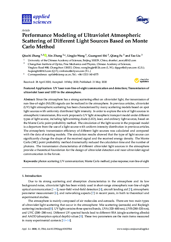 (PDF) Performance Modeling of Ultraviolet Atmospheric Scattering of ...