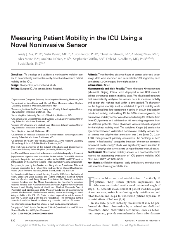 (PDF) Measuring Patient Mobility in the ICU Using a Novel Noninvasive ...
