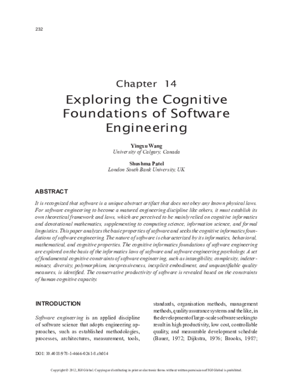 (PDF) Exploring the Cognitive Foundations of Software Engineering