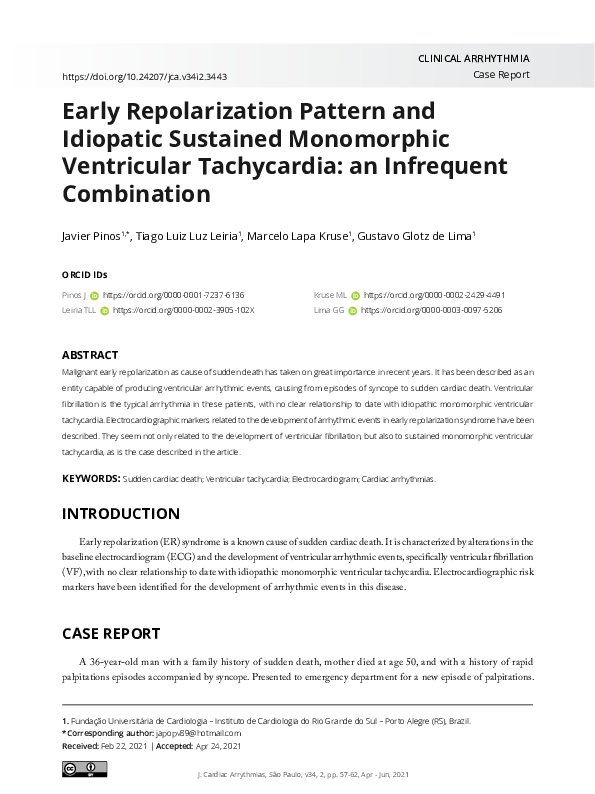 (PDF) Early Repolarization Pattern and Idiopatic Sustained Monomorphic ...