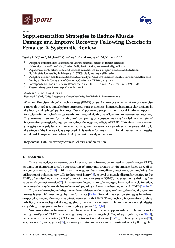 (PDF) Supplementation Strategies to Reduce Muscle Damage and Improve ...