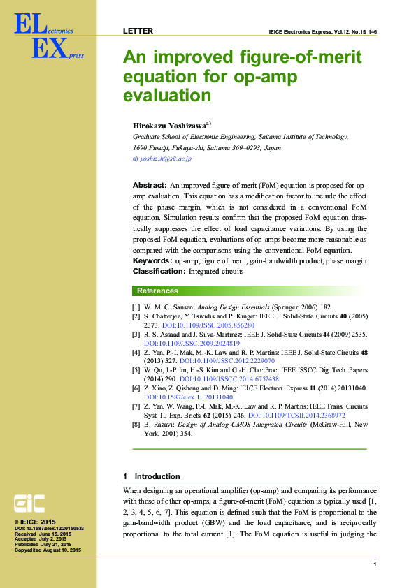 (PDF) An improved figure-of-merit equation for op-amp evaluation