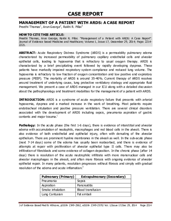 (PDF) Management of a Patient with Ards: A Case Report