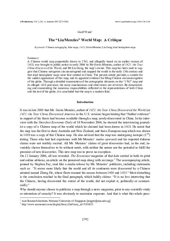 (PDF) The "Liu/Menzies" World Map: A Critique