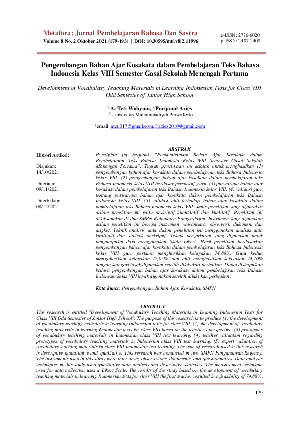 (PDF) Pengembangan Bahan Ajar Kosakata dalam Pembelajaran Teks Bahasa ...