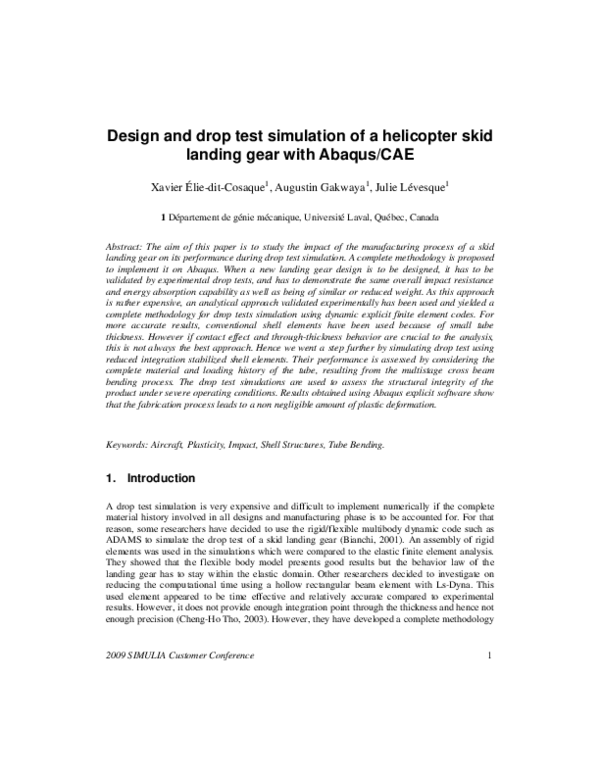 (PDF) Design and drop test simulation of a helicopter skid landing gear ...