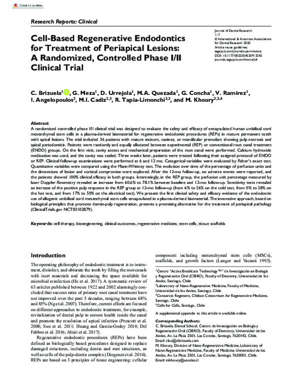 (PDF) Cell-Based Regenerative Endodontics for Treatment of Periapical ...