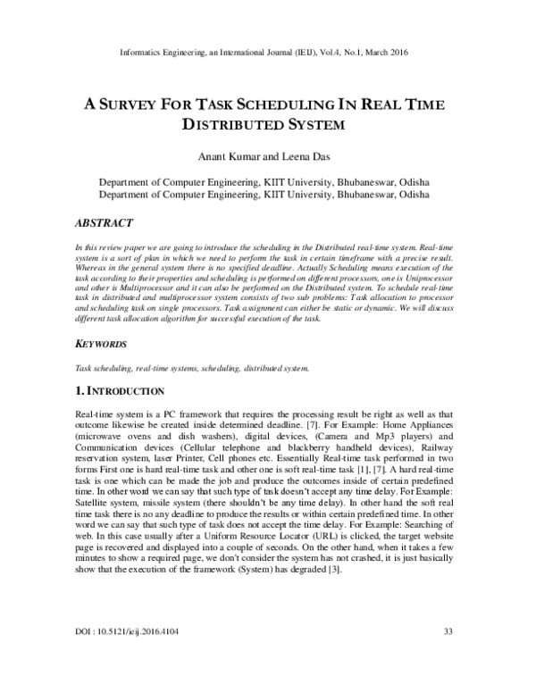 (PDF) A Survey for Task Scheduling in Real Time Distributed System ... (PDF) A Survey for Task Scheduling in Real Time Distributed System ...