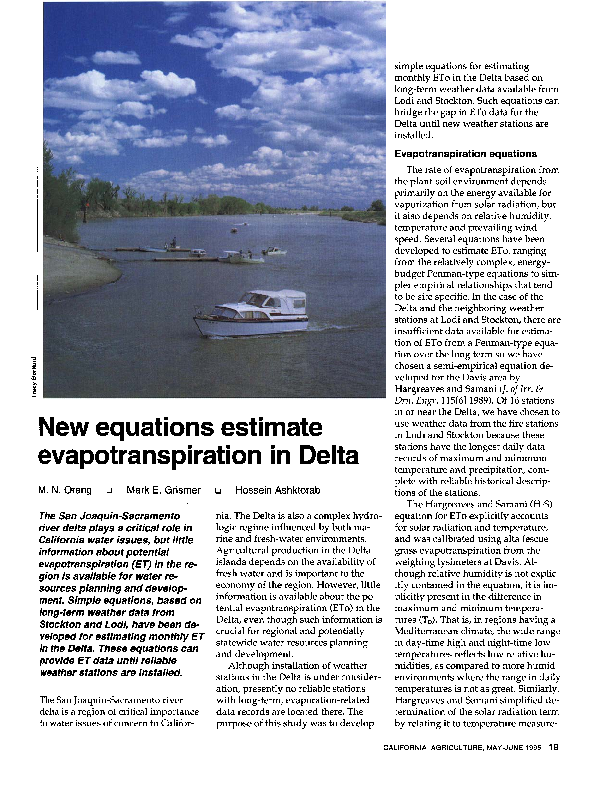 (PDF) New equations estimate evapotranspiration in Delta