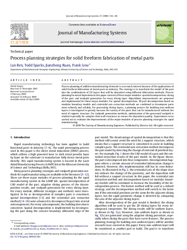 (PDF) Process planning strategies for solid freeform fabrication of metal parts